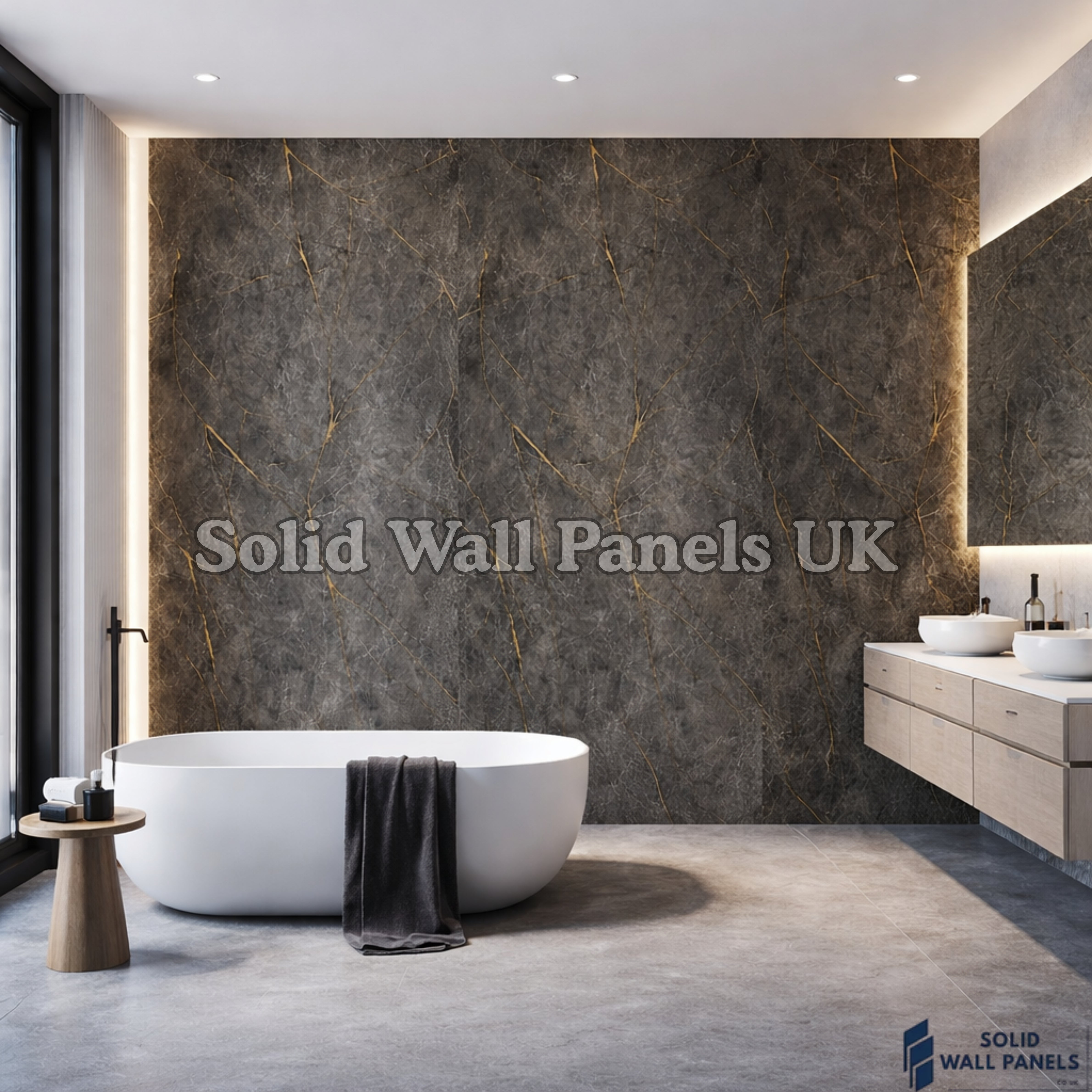 Kitchen & Bathroom PVC Wall Panels – Black & Gold 60x240cm – Solid Wall ...